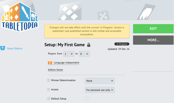 Game Setups – Tabletopia